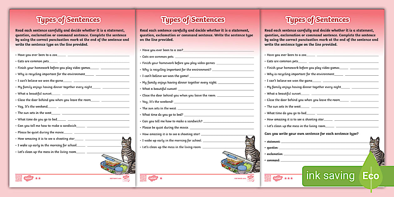 Types of Sentences Differentiated Activity Sheets - Twinkl