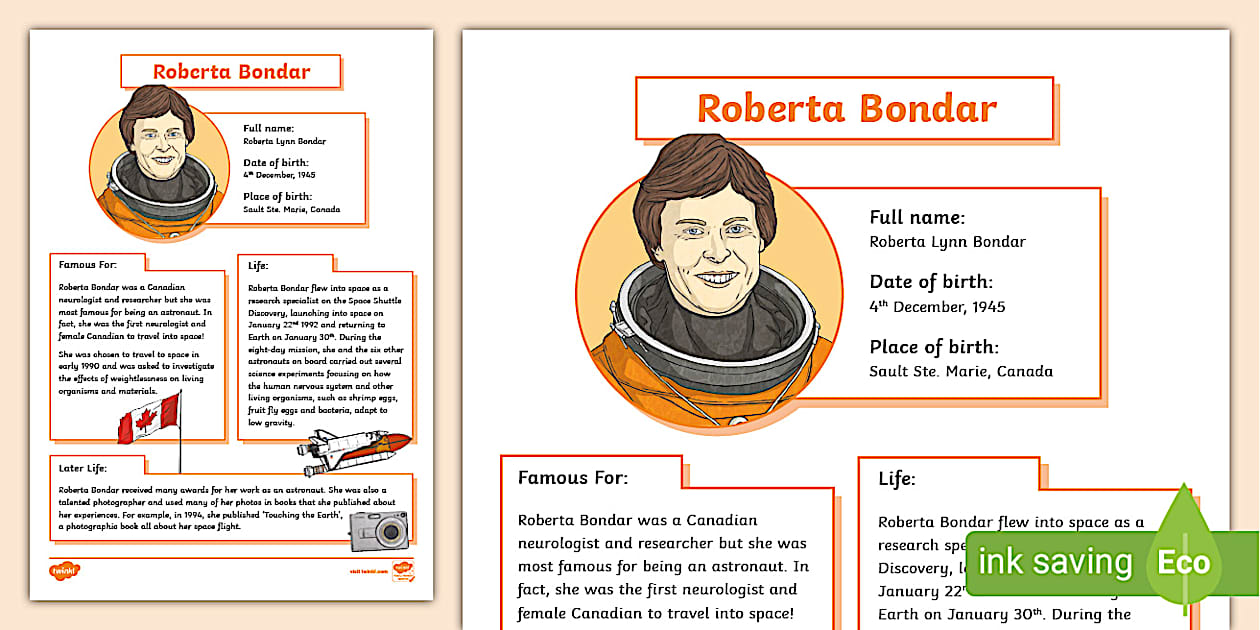 Roberta Bondar Fact File (teacher made) - Twinkl