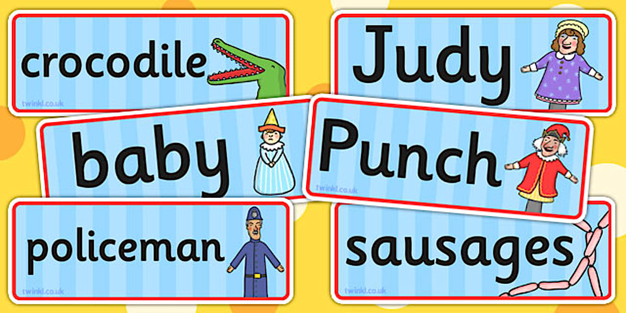 Cursive Punch and Judy Word Cards (teacher made) - Twinkl