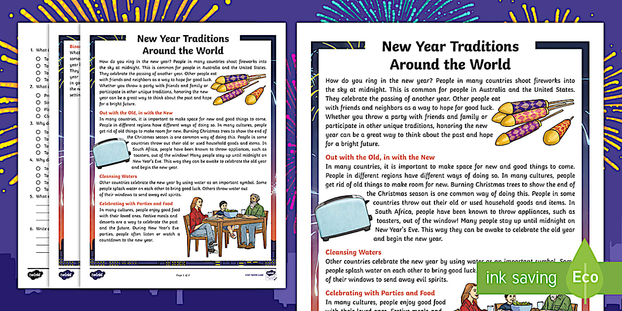 Fourth Grade New Year Around The World Reading Comprehension