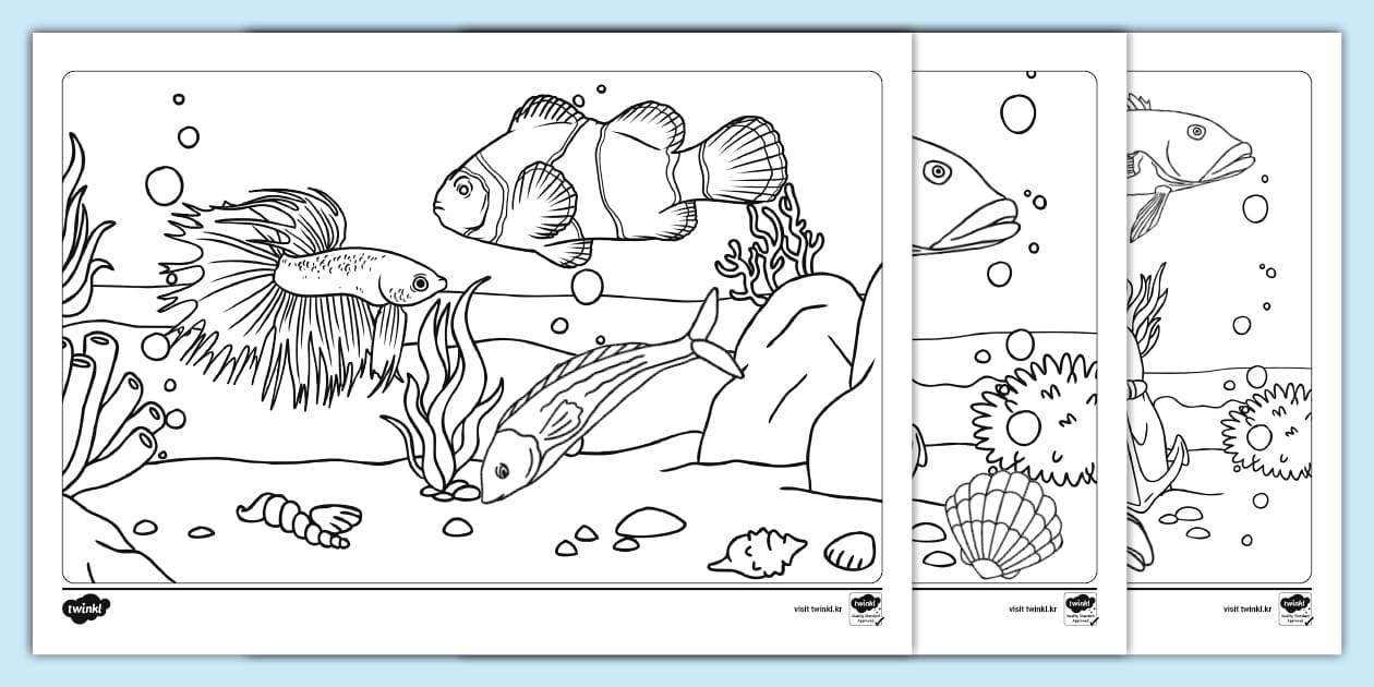 바다 밑 색칠놀이 Under the Sea Coloring Sheet