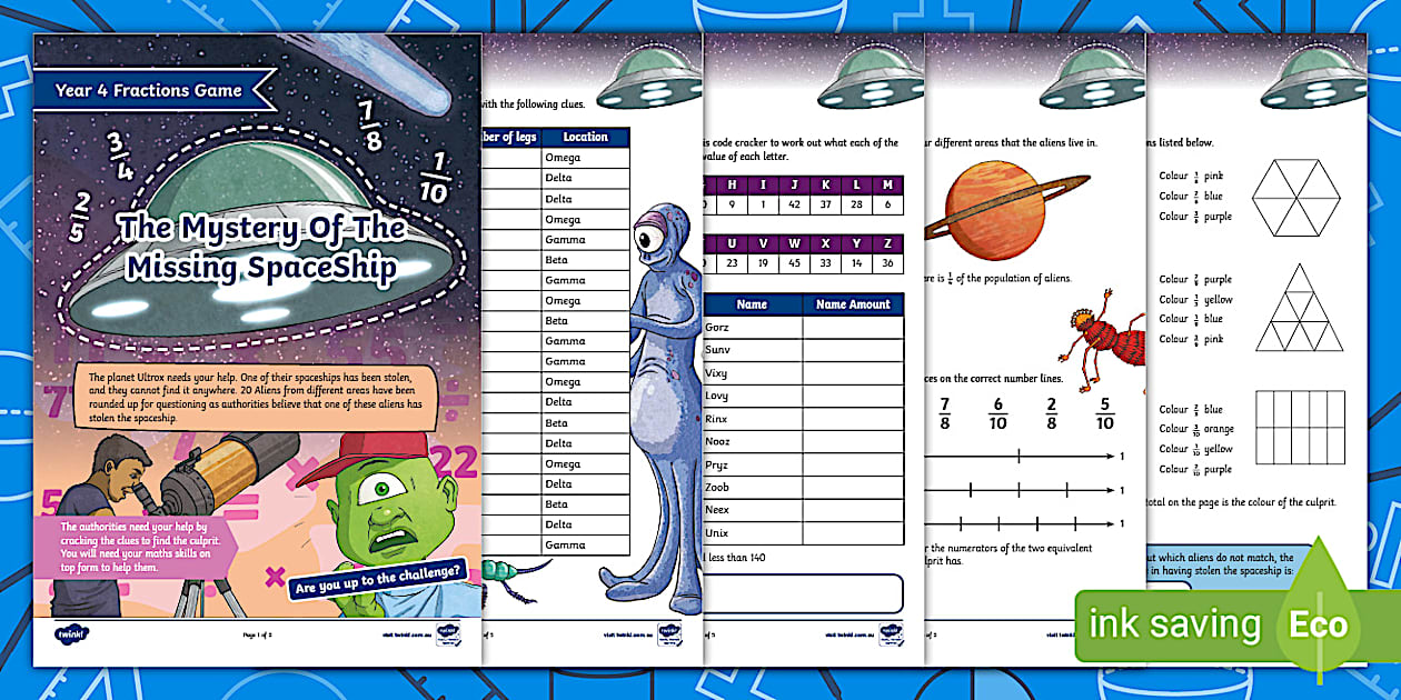 The Mystery Of The Missing Spaceship - Year 4 Fractions game