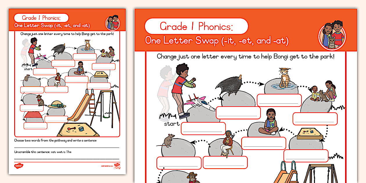 Grade 1 Phonics: One Letter Swap (-it, -et, and -at)