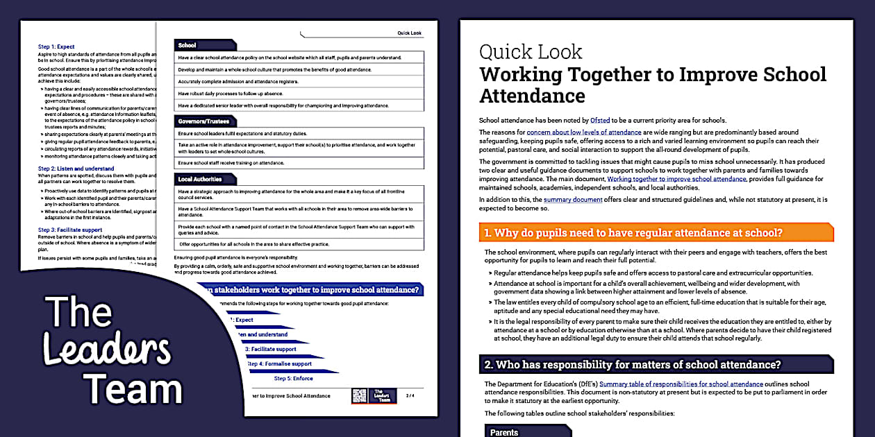 Working Together To Improve School Attendance (teacher made)