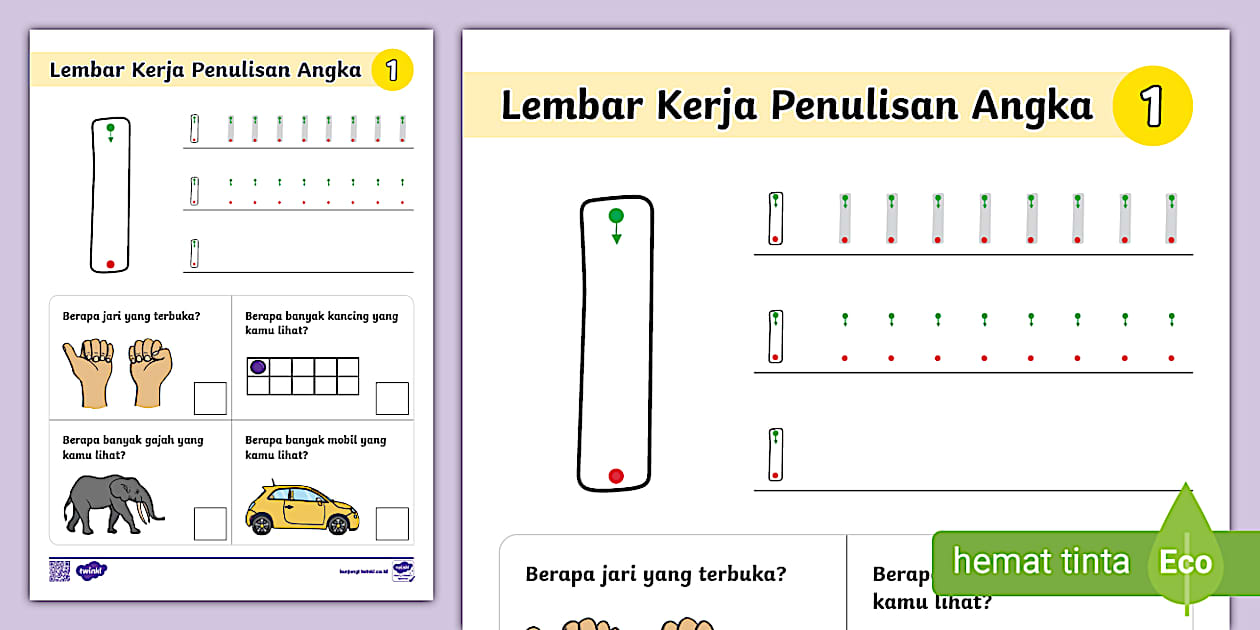Worksheet Menulis Angka 1 (teacher made) - Twinkl