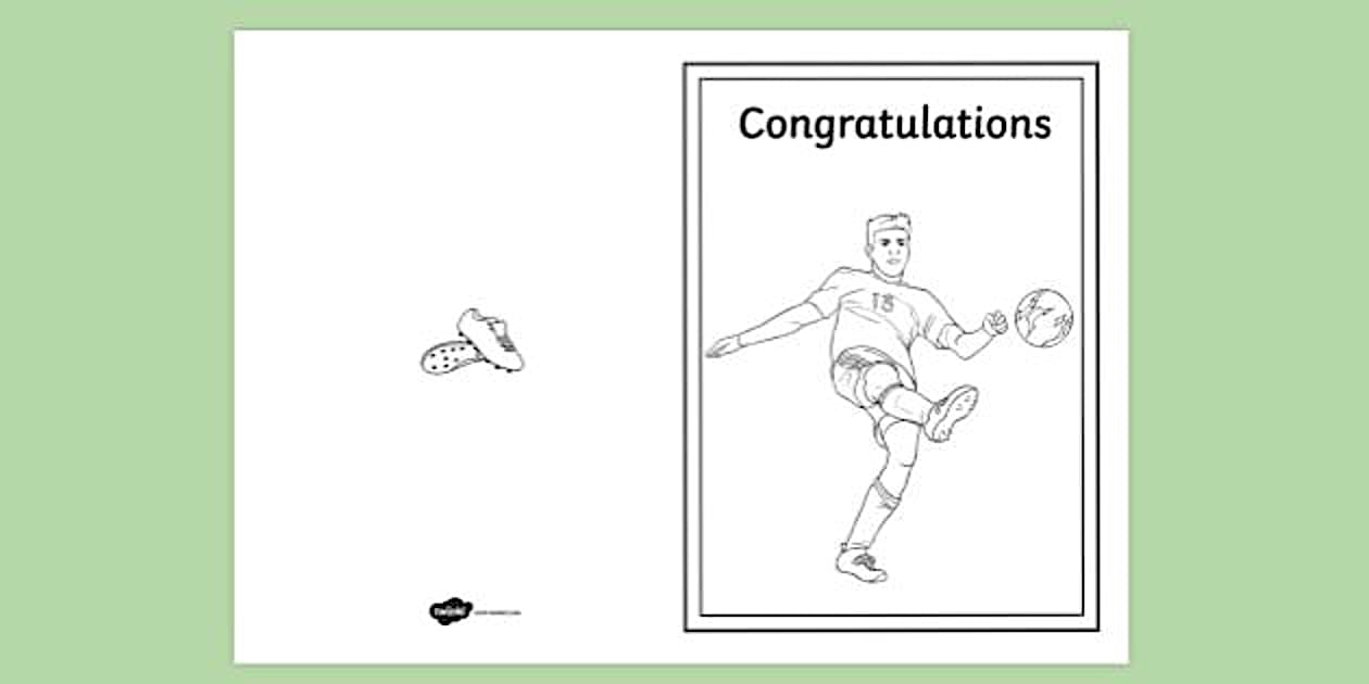Footballer Kicking a Football Congratulations Card Colouring