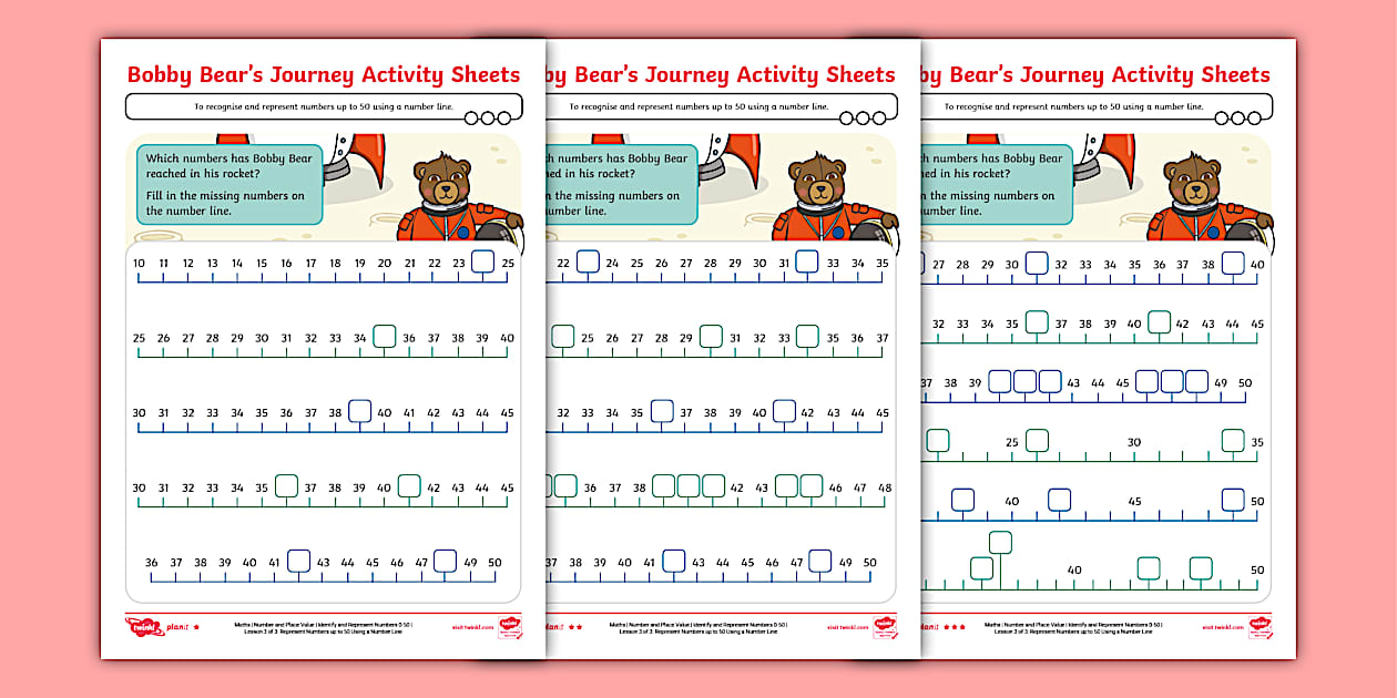 👉 Year 1 Complete the Number Line up to 50 Maths Worksheet