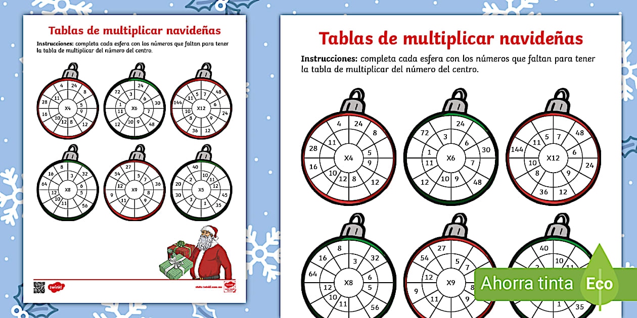 Hoja de actividad: Tablas de multiplicar navideñas - Twinkl