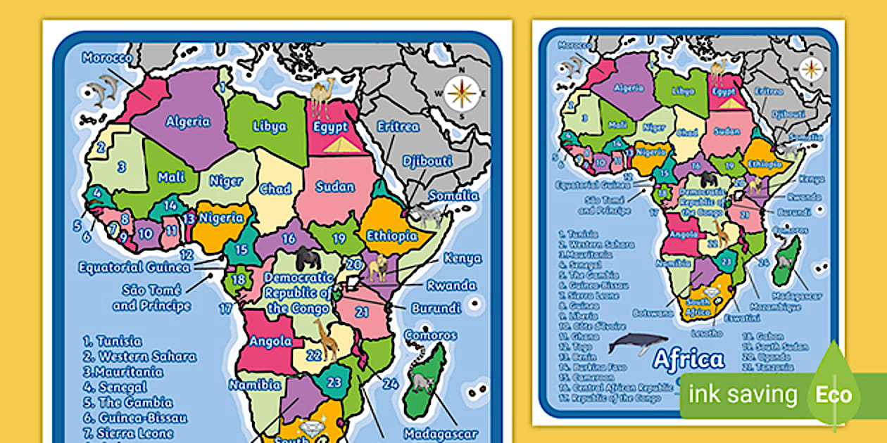 Africa Map With Words and Pictures (teacher made) - Twinkl