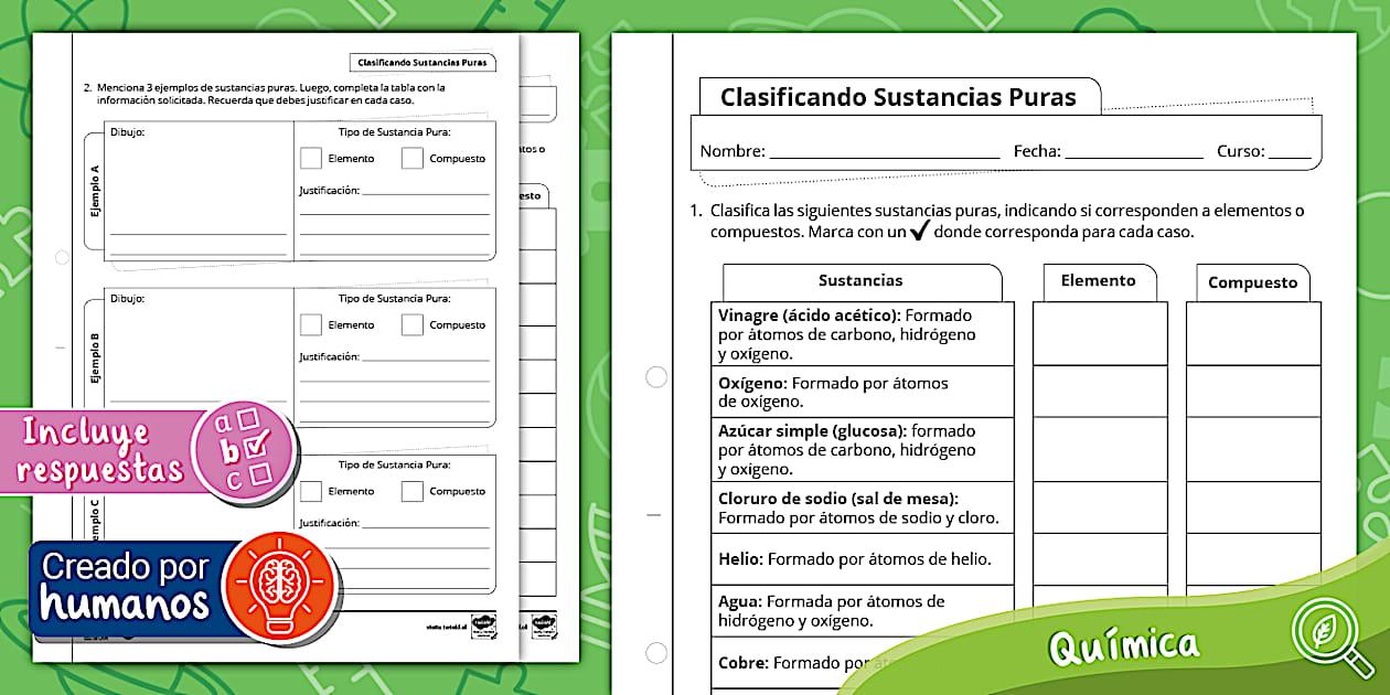 guía | química | sustancia pura | elemento | compuesto | 7º