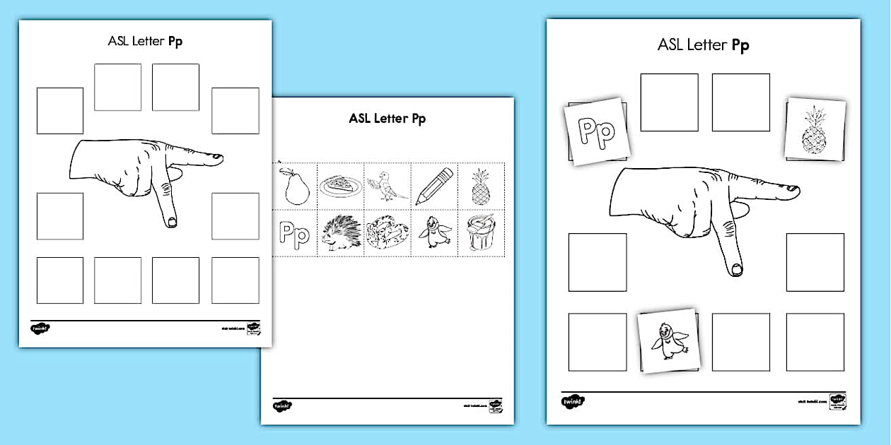 ASL Letter Pp Cut and Paste Activity Worksheet - Twinkl