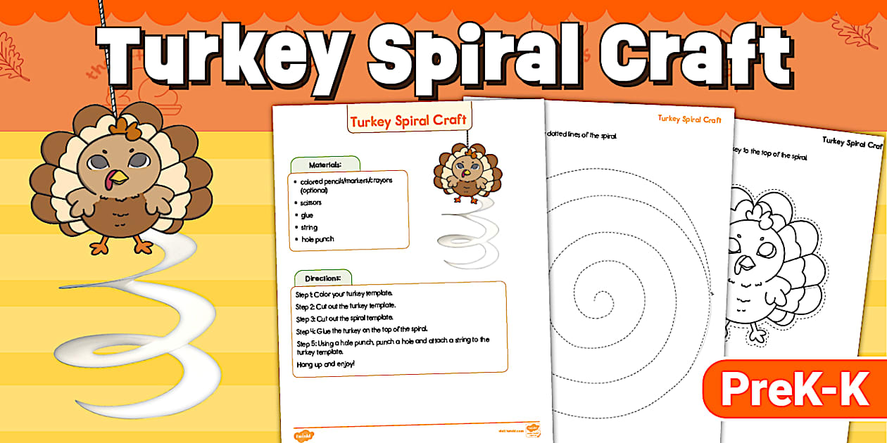 Turkey Scissor Skills Spiral Paper Craft for PreK-K