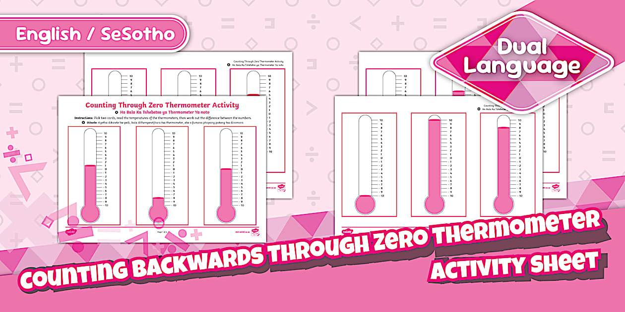 Counting Backwards Through Zero Thermometer Activity Sheet