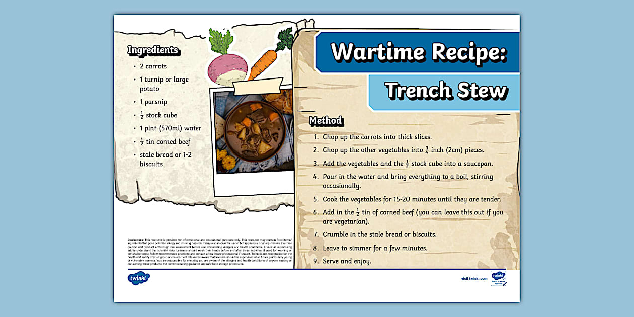 Wartime Recipe: Trench Stew - Twinkl - KS2 (Teacher-Made)