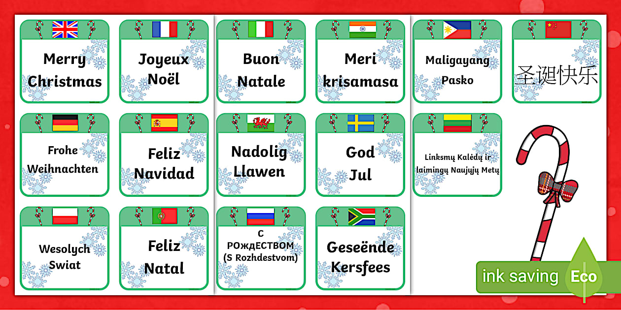 Merry Christmas in Different Languages Printable | Primary