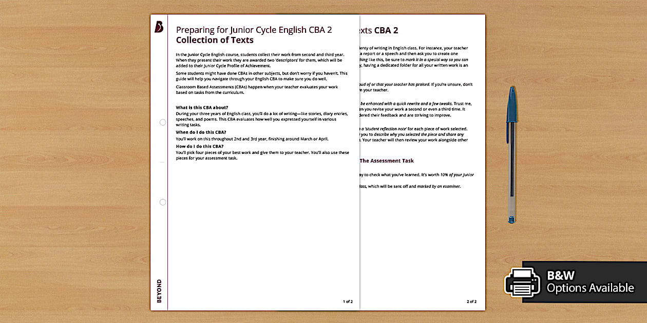 Junior Cycle English CBA 2 Information Sheet (teacher made)