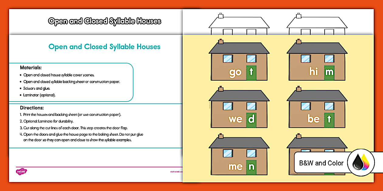 Open and Closed Syllable Houses Reading Activity - Twinkl