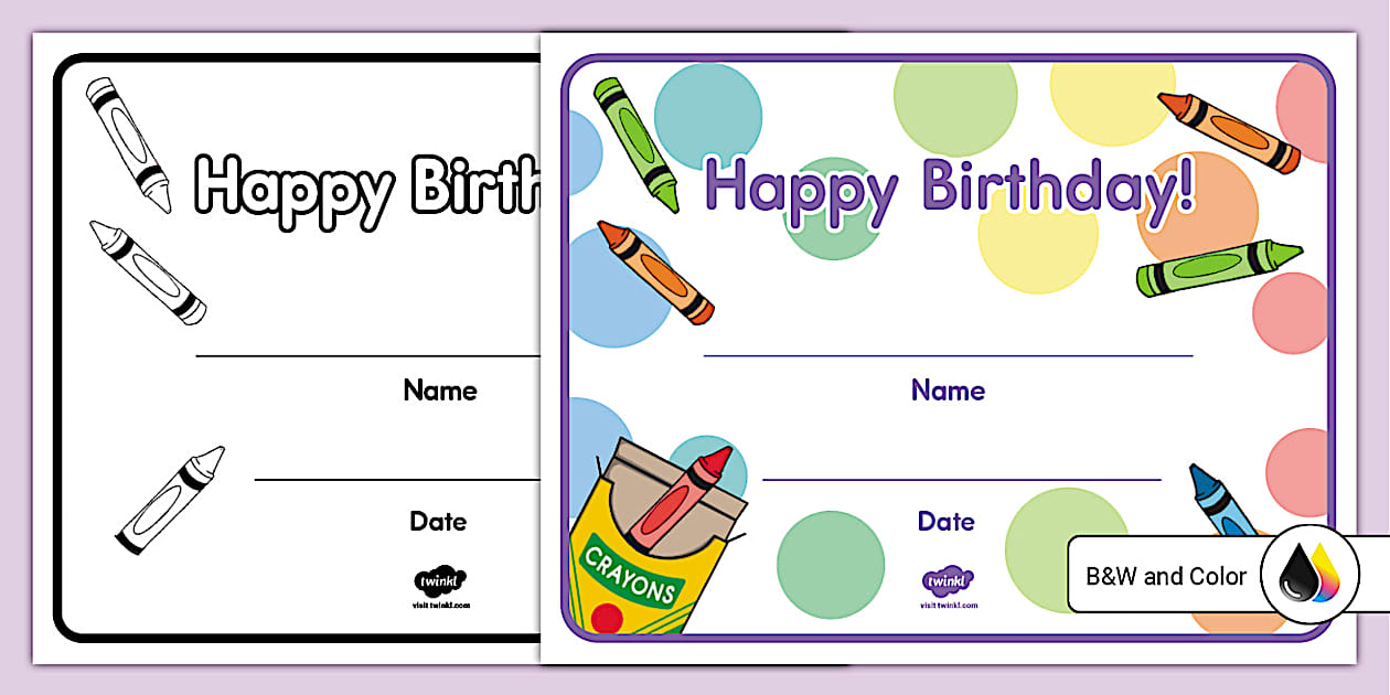 Box of Crayons Happy Birthday Certificate (teacher made)