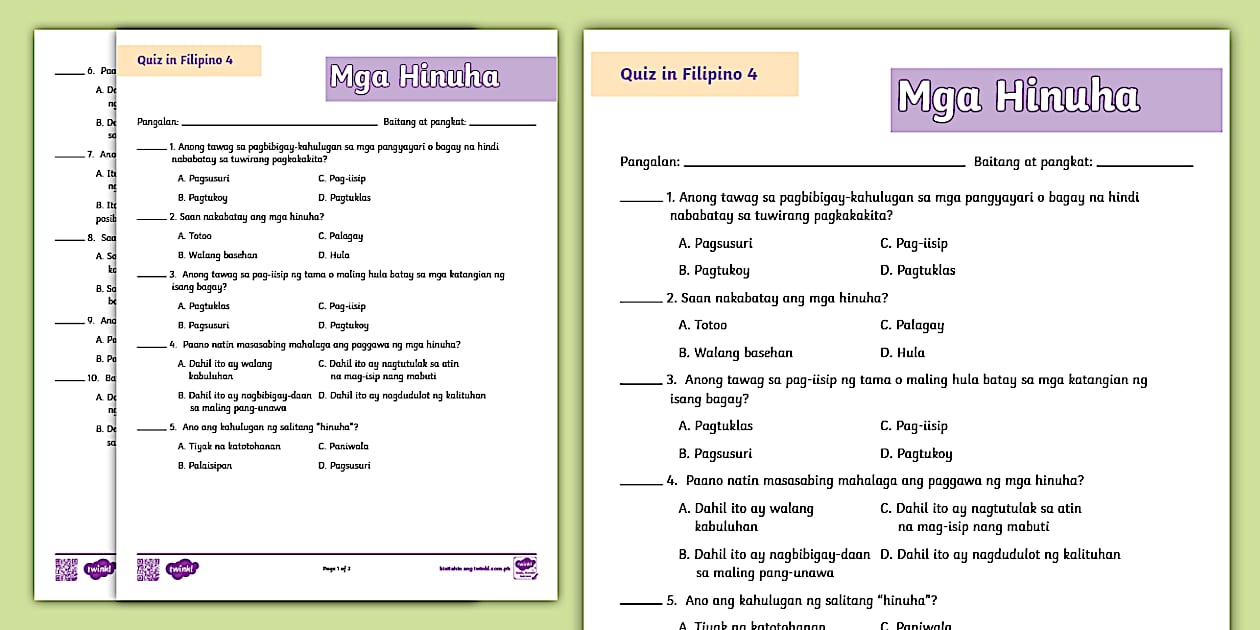Grade 4 Filipino Quiz - Pang-uri (teacher made) - Twinkl