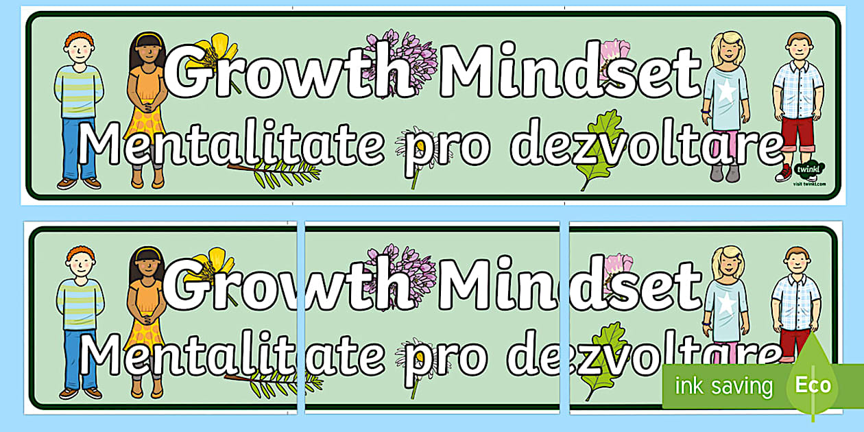 Growth Mindset Display Banner English/Romanian - Twinkl