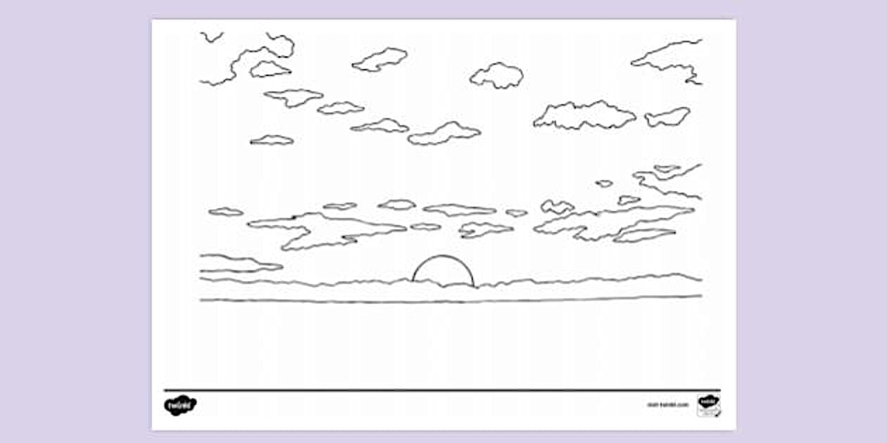 Sunset Colouring Sheet (teacher made) - Twinkl