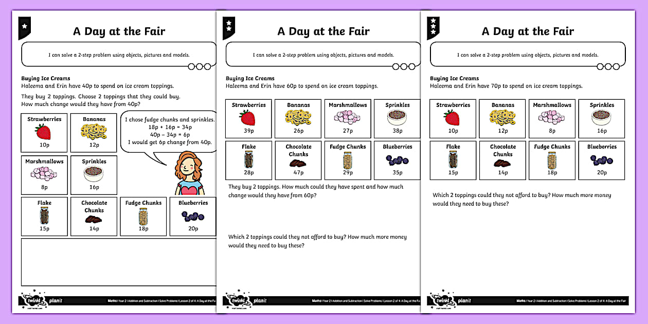 Two-Step Word Problems KS1 Differentiated Worksheets