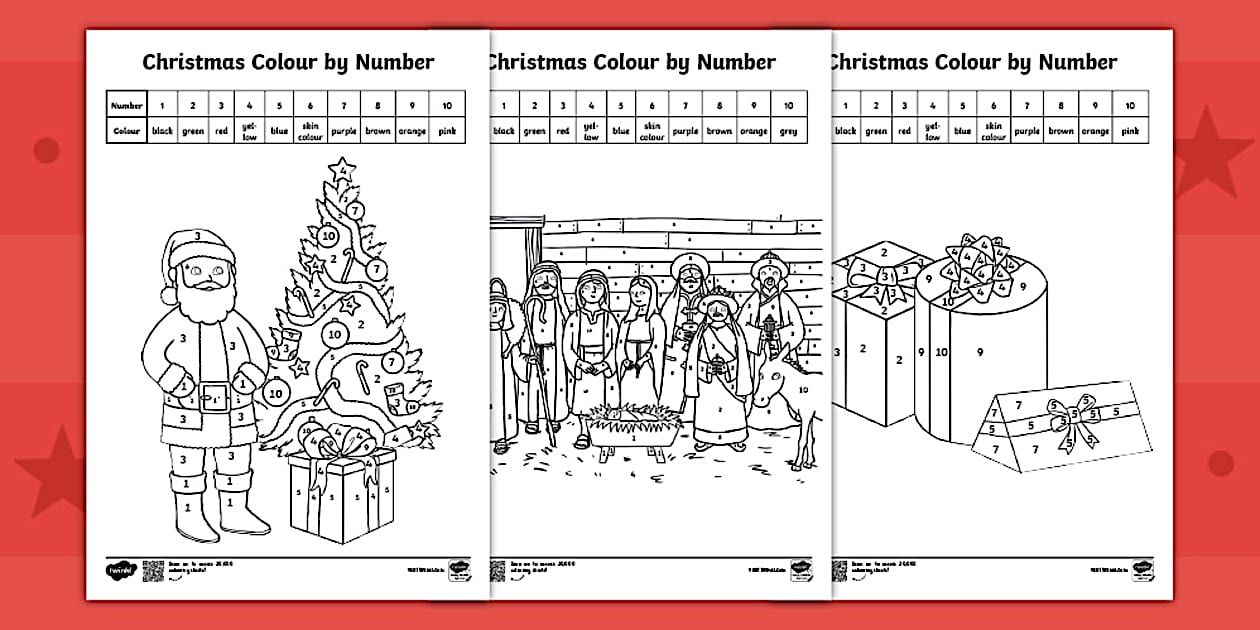 Editable KS1 Christmas Colour By Number 1 - 10 Colouring Pages