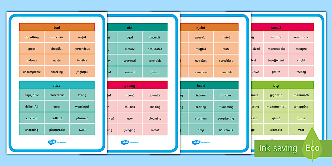 Cursive Alternative Adjectives Vocabulary A4 Display Poster