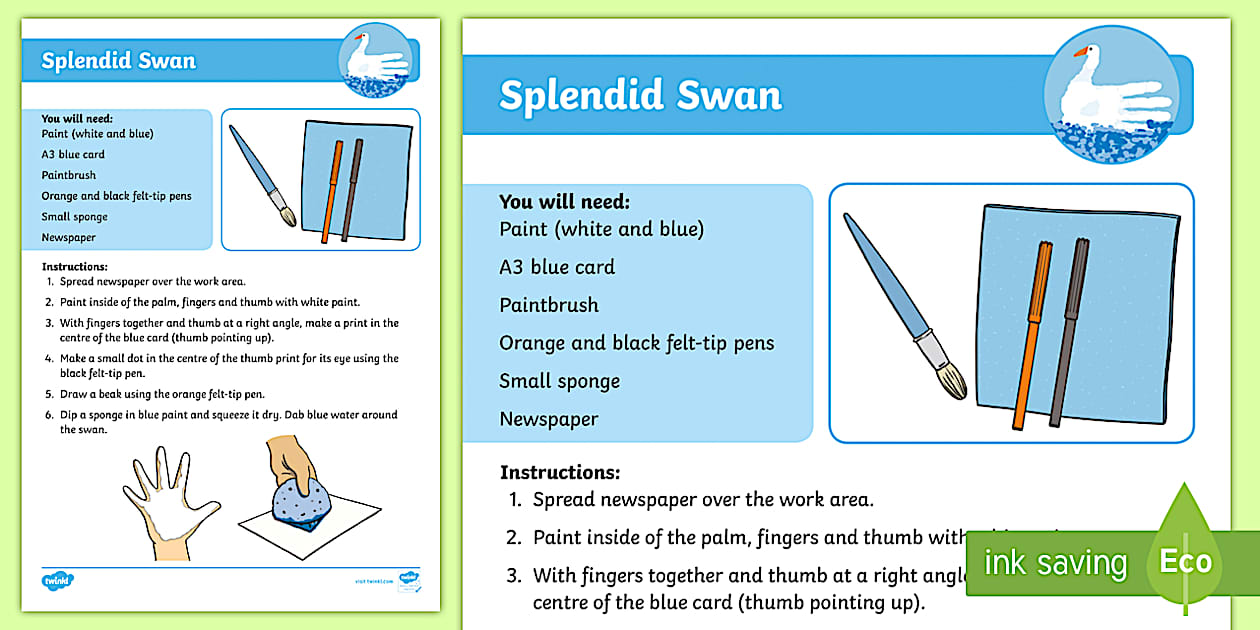 Swan Handprint Art Activity (teacher made) - Twinkl
