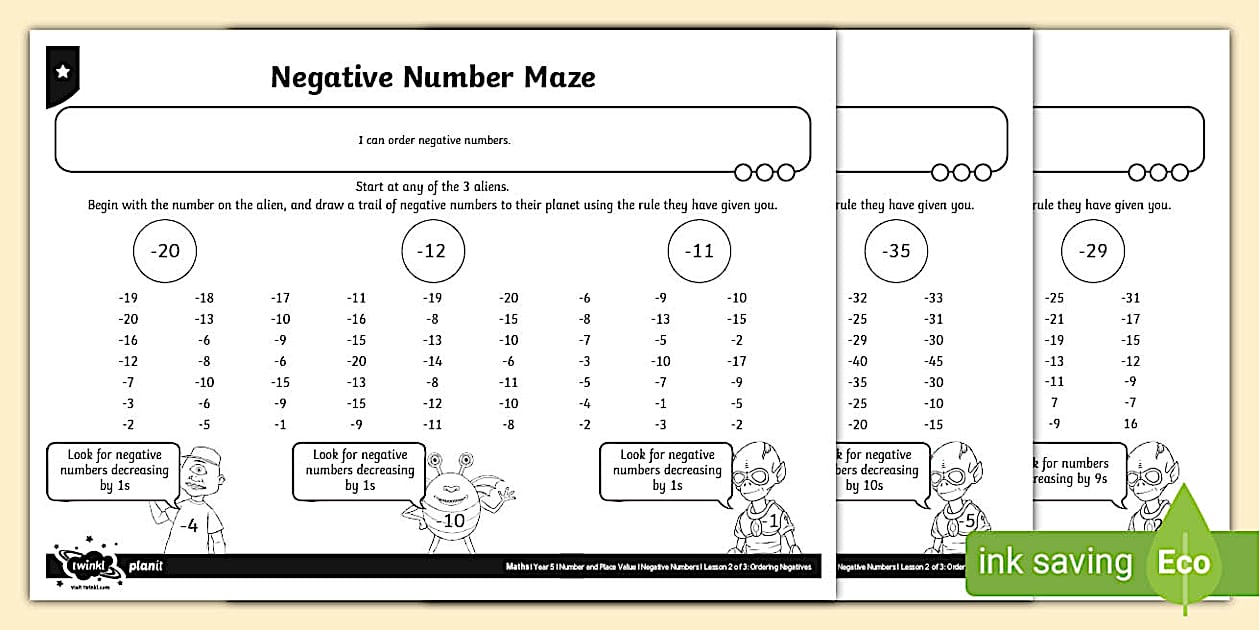 Negative Number Maze Worksheet / Worksheet (teacher made)