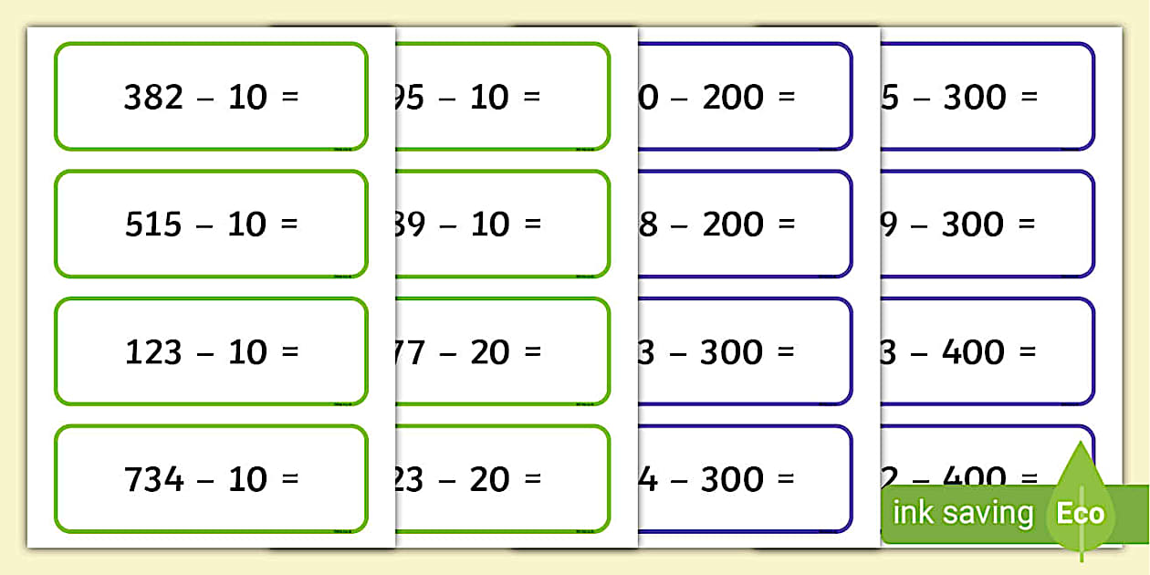 Black and White Subtracting Multiples of 10 and 100 from a 3-Digit Number