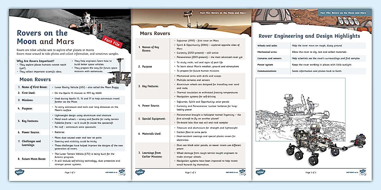 Fact File: Rovers on the Moon and Mars (teacher made)