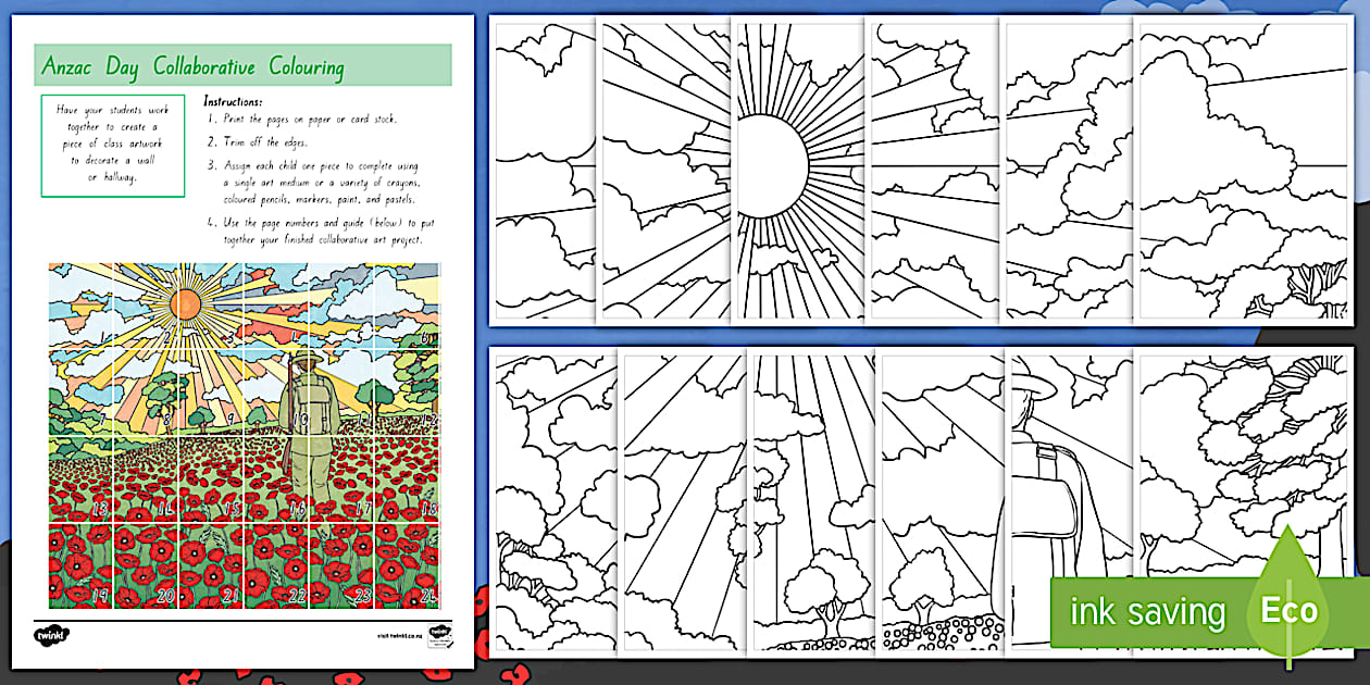 Anzac Day Collaborative Colouring Activity Pack - Twinkl
