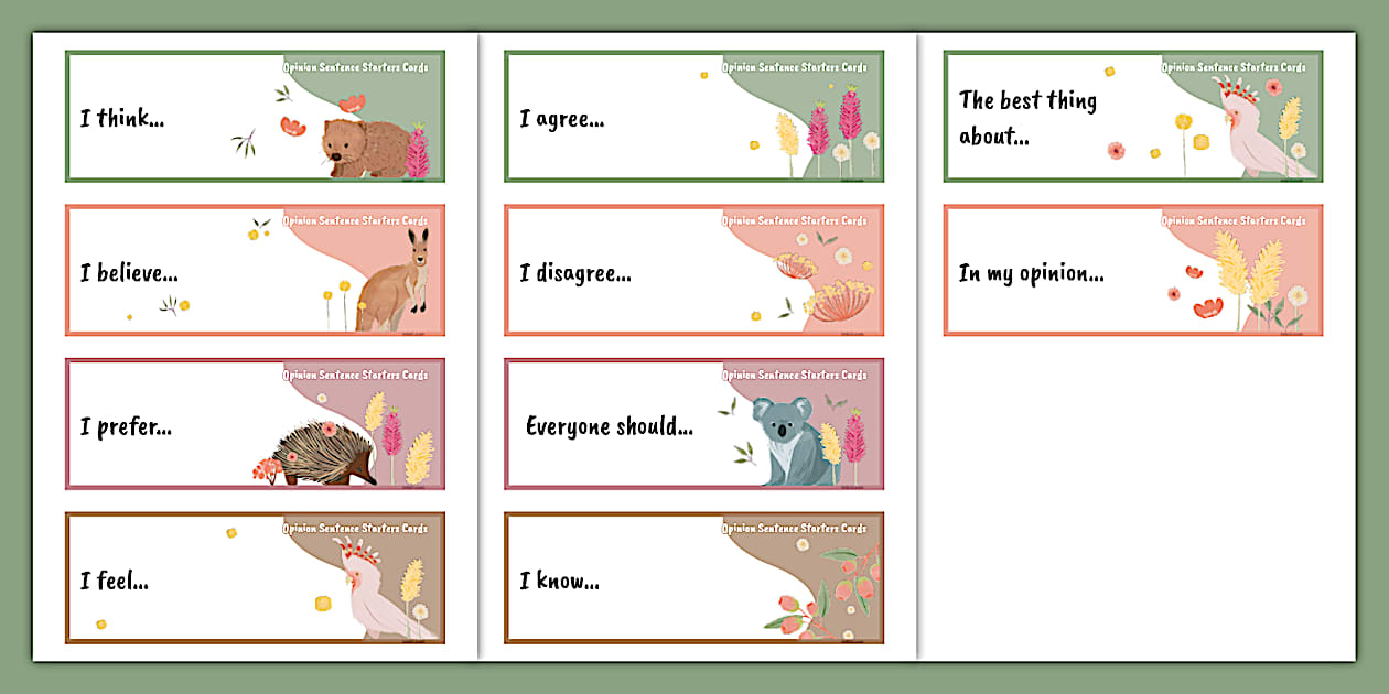 Opinion Sentence Starters Cards - Twinkl