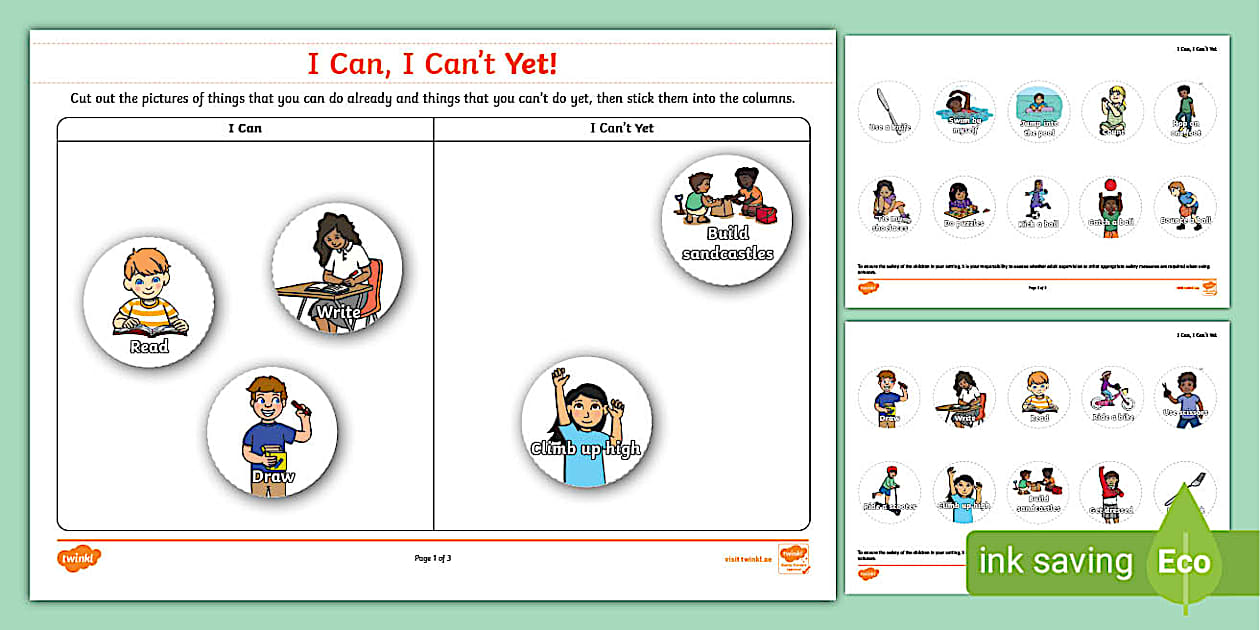 I Can, I Can't Yet Worksheet - UAE (teacher made) - Twinkl