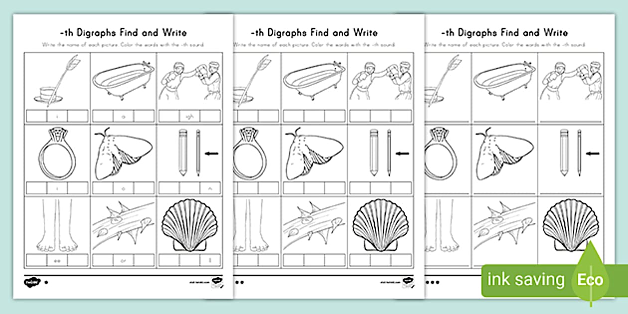 -th Digraphs Find and Write Differentiated Worksheet for 1st-2nd Grade