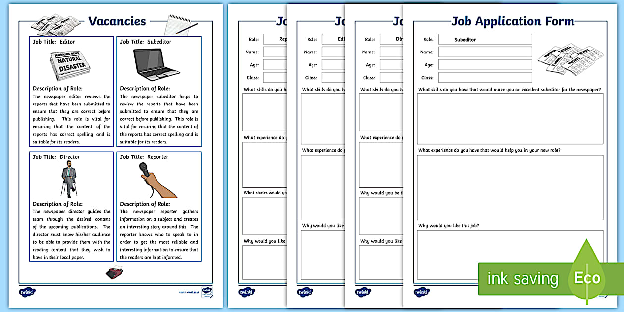 Editable Class Newspaper Job Application Writing Worksheet