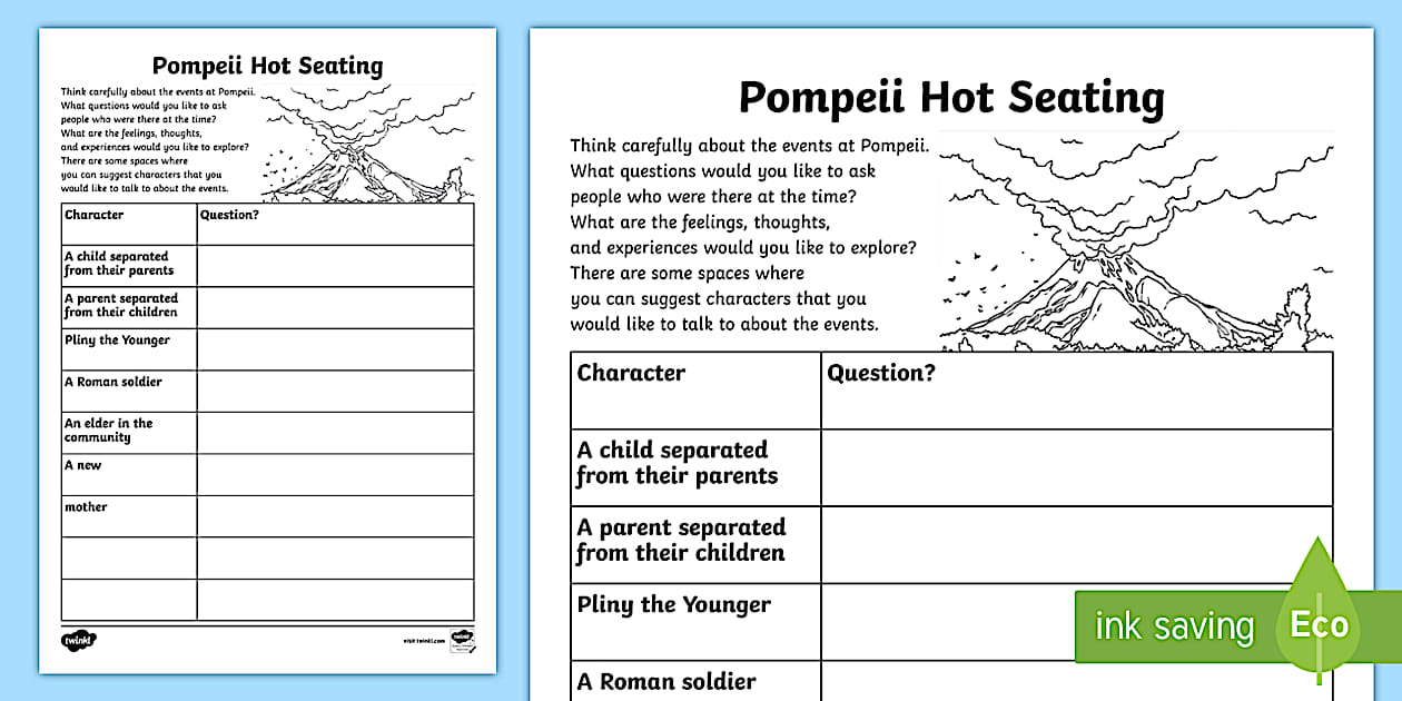 Pompeii Question Writing Worksheet / Worksheet - Twinkl