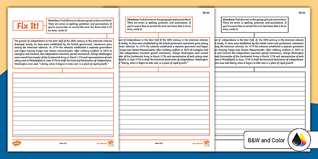 Fix It Editing Practice Worksheets | Resource | Twinkl USA