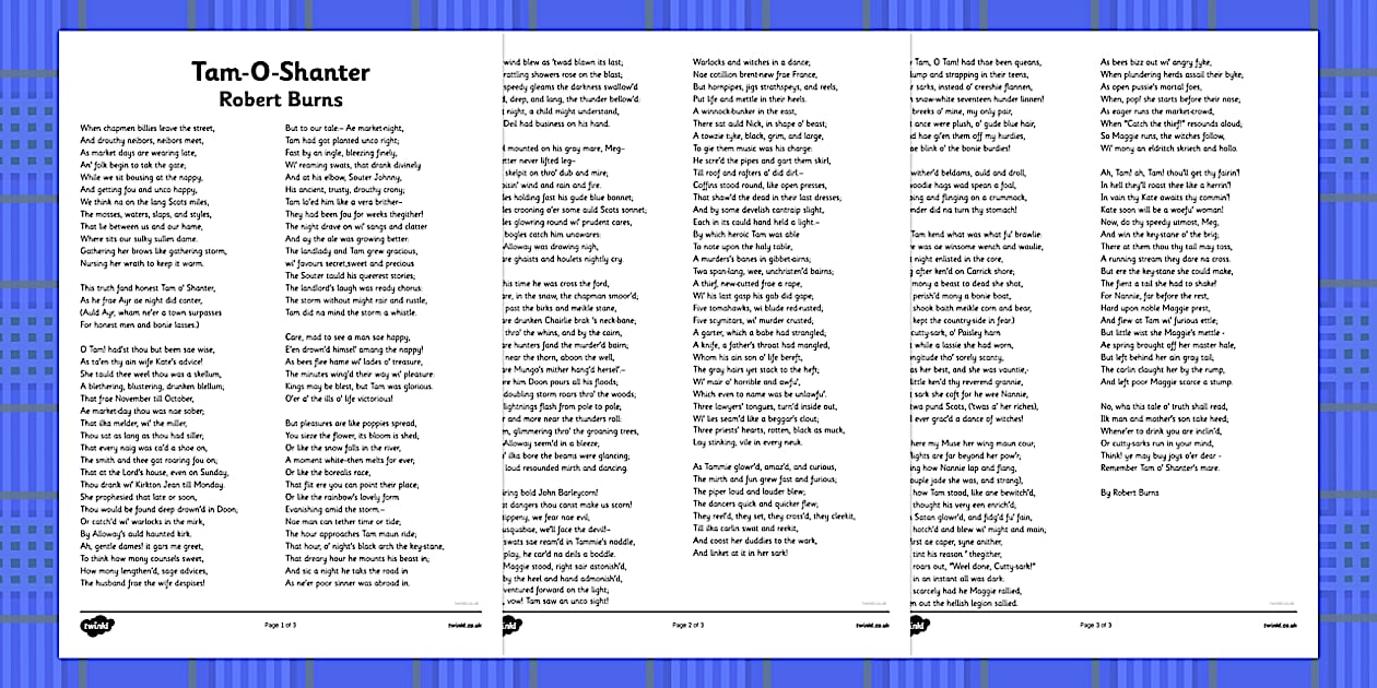Tam o’ Shanter Print Out - Scottish Poem by Robert Burns