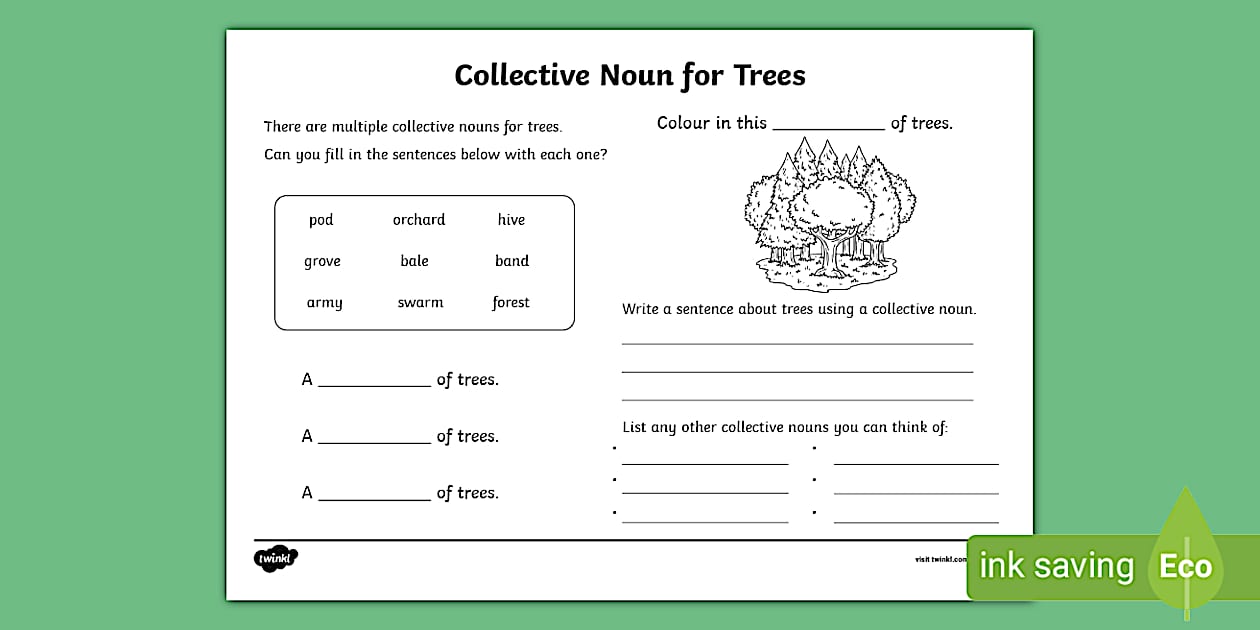 Collective Noun - Trees Worksheet (teacher made) - Twinkl