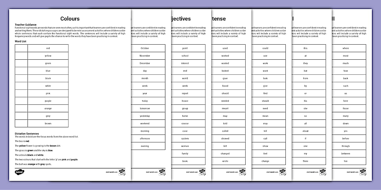 Older Learners: Functional Sight Words: Dictation Assessment Pack