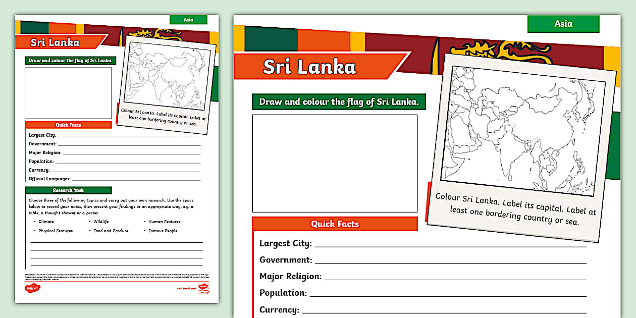 KS2 Sri Lanka Research Activity - Twinkl - Geography
