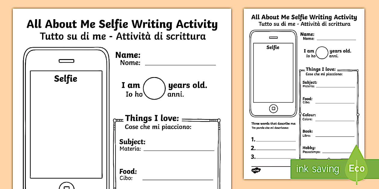 All About Me Selfie Writing Worksheet / Worksheet English/Italian
