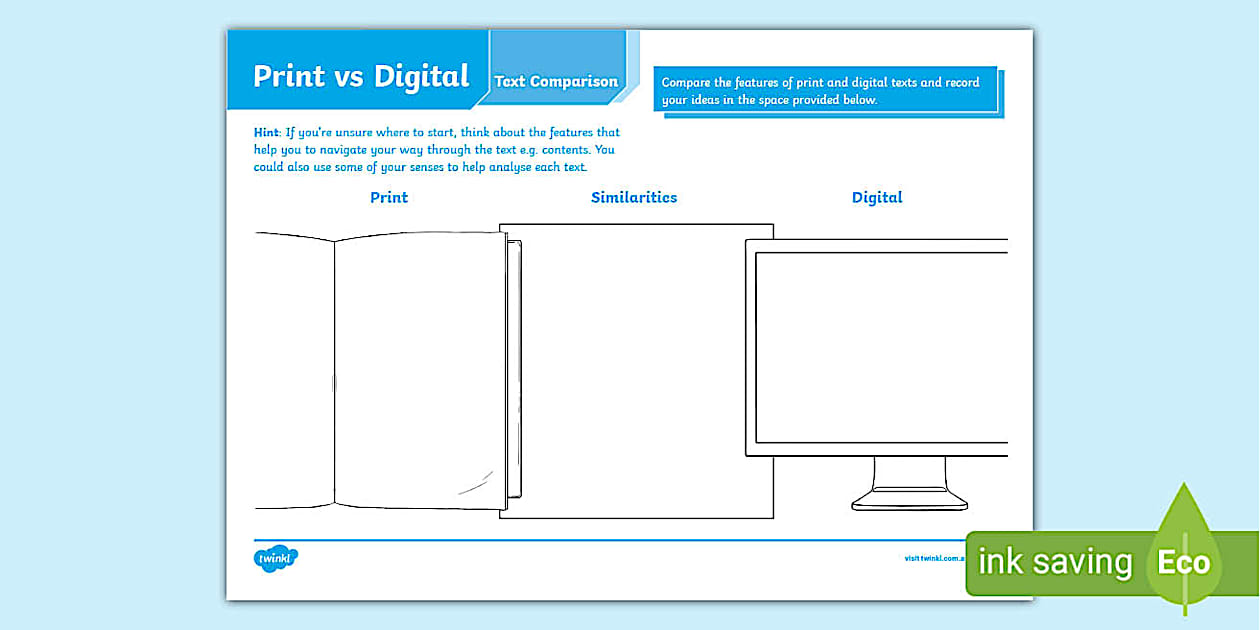 Print vs Digital Text Comparison Worksheet (teacher made)