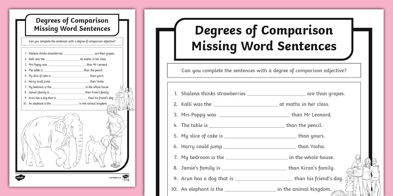 Degrees of Comparison Missing Word Worksheet (teacher made)