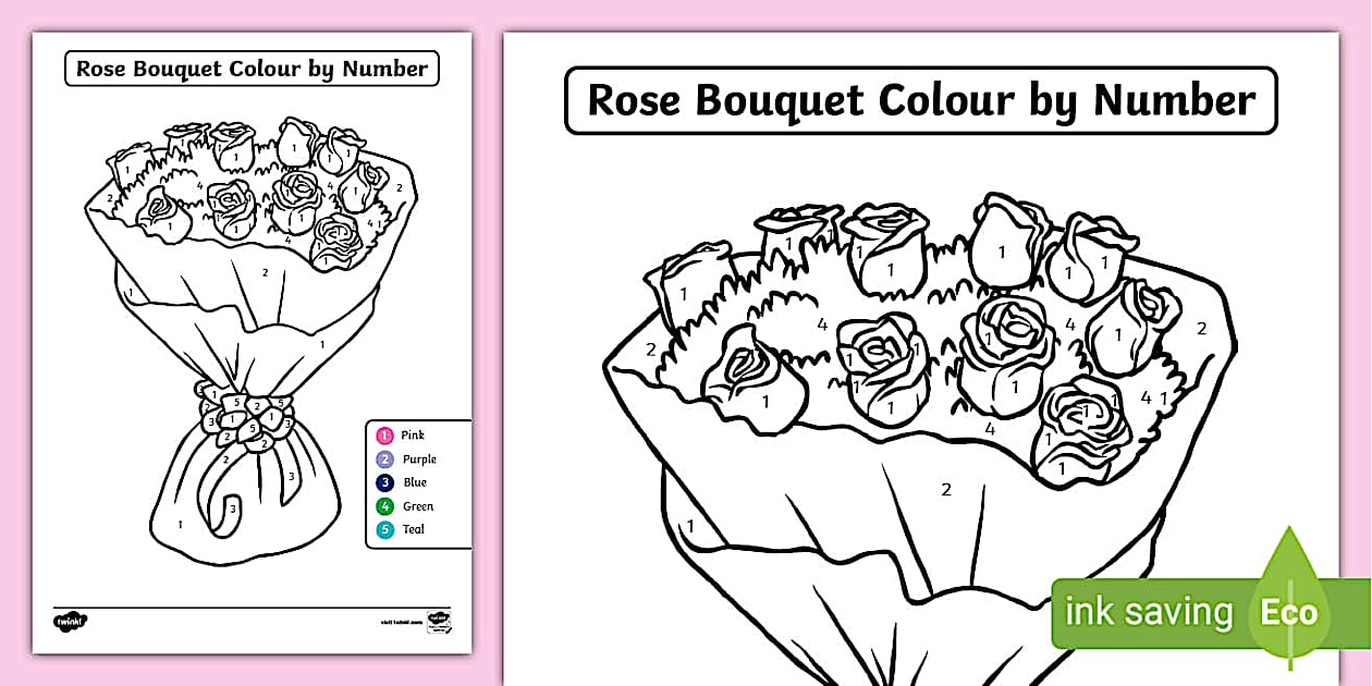 Pink Rose Bouquet Colour by Number (teacher made) - Twinkl