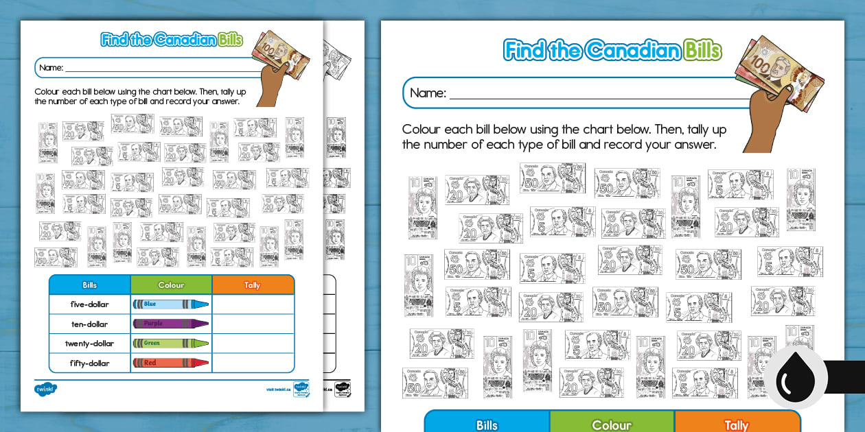 Find the Canadian Bills Worksheet