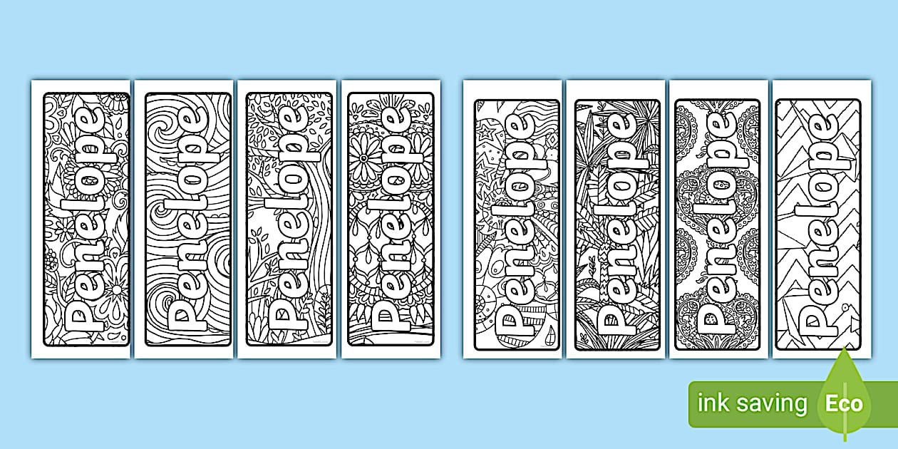 Penelope Mindfulness Name Colouring Bookmarks | Twinkl | KS1