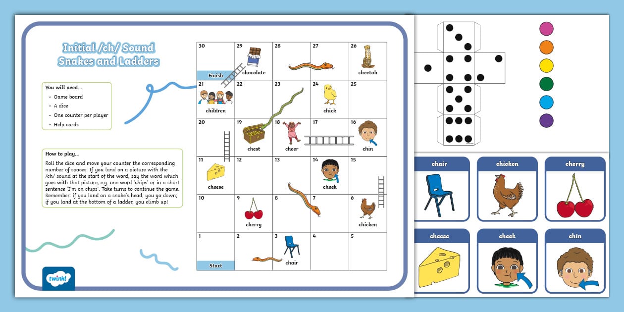 Initial /ch/ Sound Snakes and Ladders - Twinkl